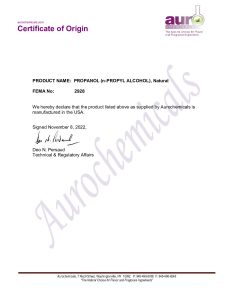 PROPANOL (n-PROPYL ALCOHOL), Natural- NEW-Certificate of Origin ...