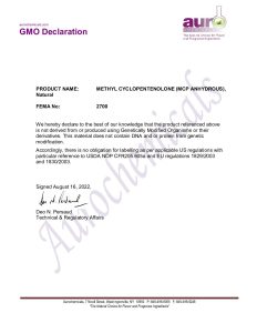 METHYL CYCLOPENTENOLONE (MCP ANHYDROUS), Natural- GMO Declaration ...