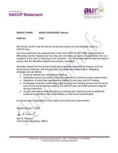 BENZYL ISOVALERATE, Natural- HACCP Statement | Aurochemicals