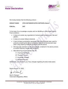 ETHYL HEPTANOATE (ETHYL HEPTOATE), Natural- Halal Declaration ...