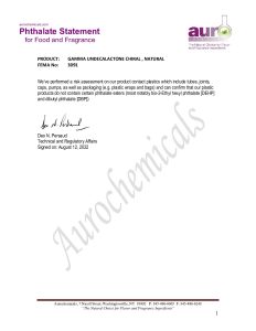 GAMMA UNDECALACTONE CHIRAL , NATURAL- Phthalate Statement | Aurochemicals